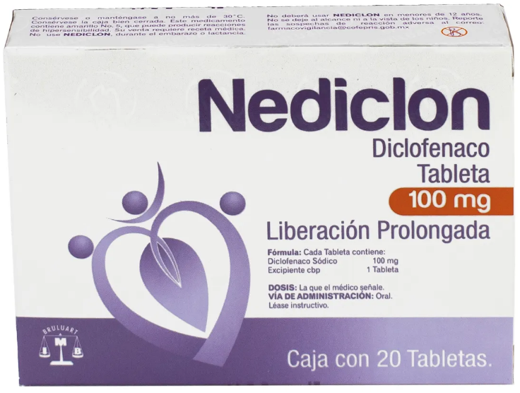 DICLOFENACO 100MG C/20 TABLETAS LIBERACION PROLONGADA (NEDICLON ...